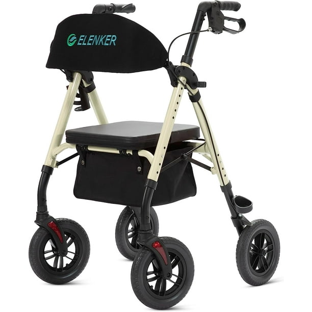 ELENKER All-Terrain Rollator Walker, 10” Wheels Mobility Walker for ...
