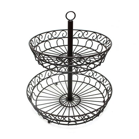 2 Tier Fruit Basket Wrought Iron Vegetable Rack Fruit Storage Stand ...