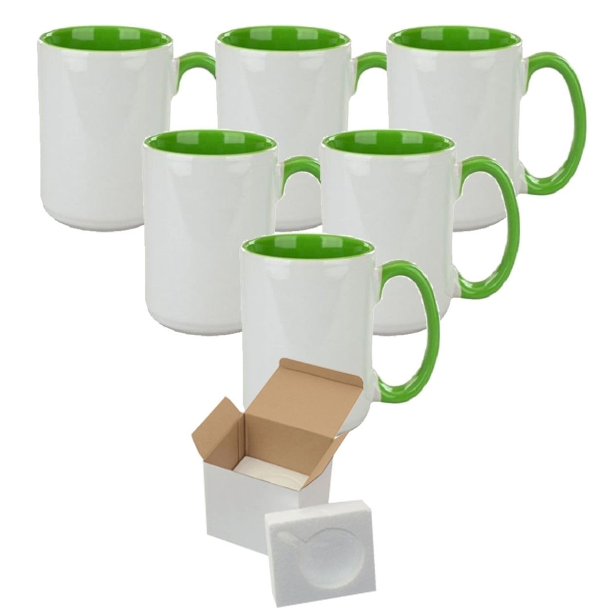 Mugsie 6 Pcs 15OZ El Grande Light Green Inside & Handle Sublimation ...