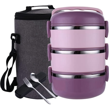 Stackable Lunch Box, DILUOOU 3 Tier Stainless Steel Thermal Lunch Box ...