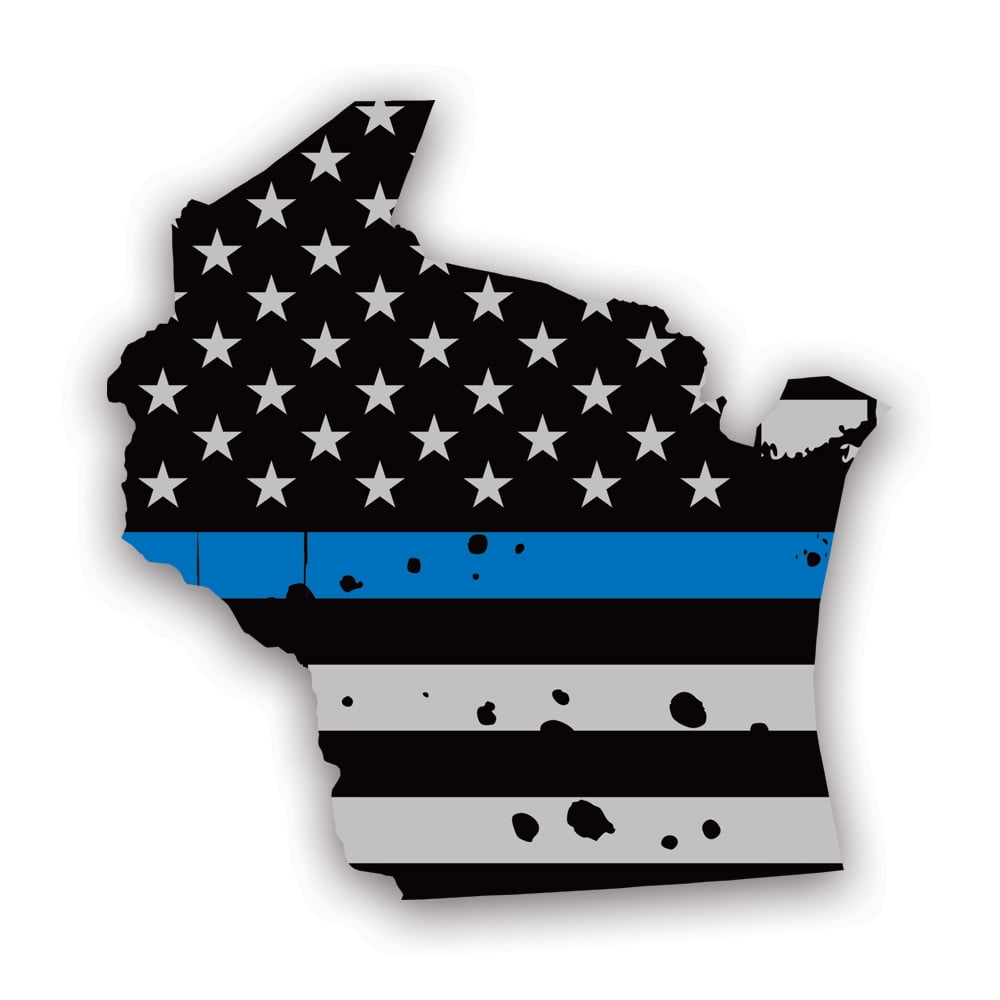 Distressed Wisconsin State Shaped Subdued US Flag Thin Blue Line ...