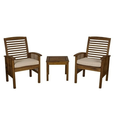 65" Acacia Wood Jack and Jill Chair with Table Outdoor Patio Set ...