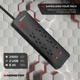 Monster Surge Protector, 8 Outlets, 2 USB-A Ports (2.1 A), 6ft Cord ...