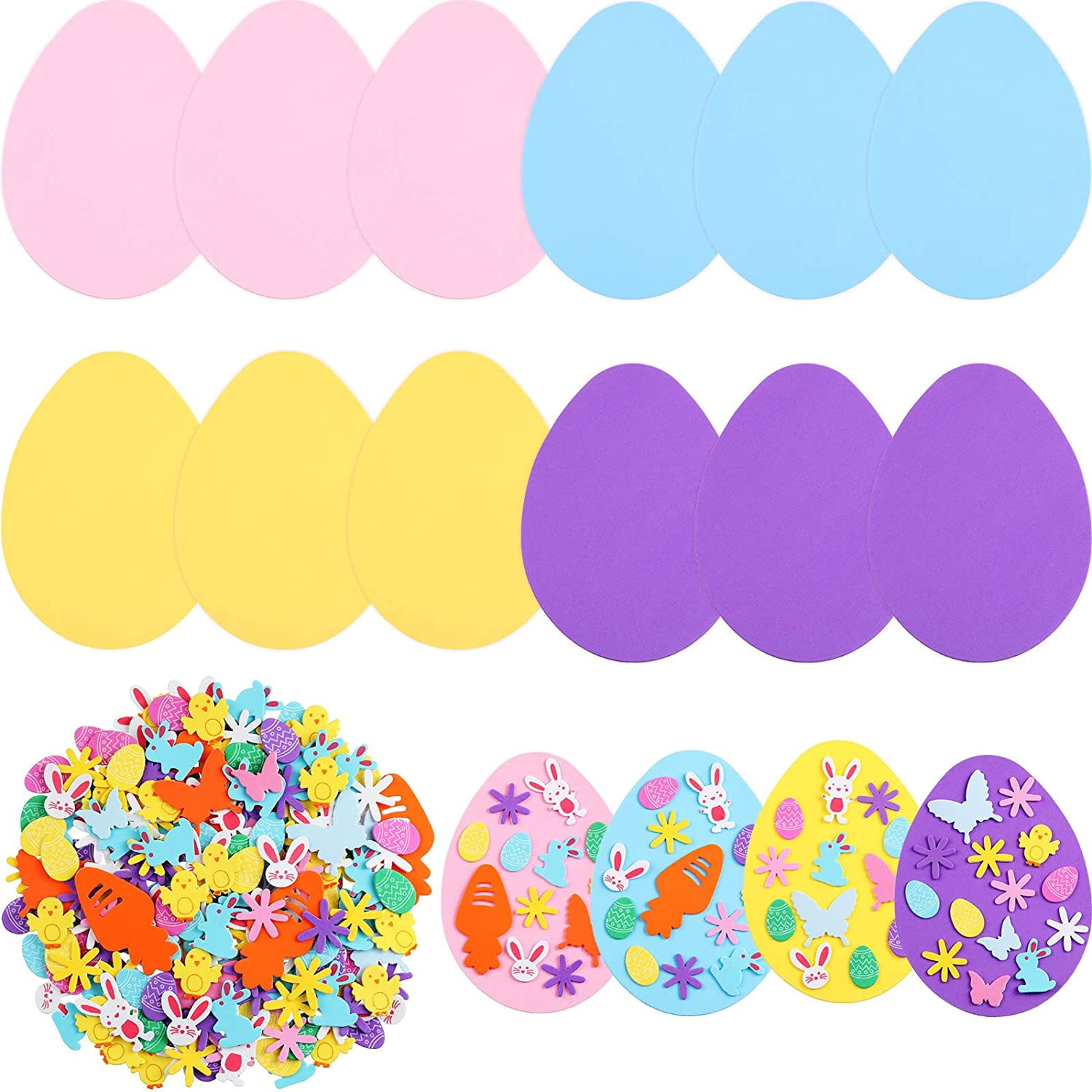 12 Pieces DIY Easter Foam Stickers Self-Adhesive Big Easter Egg ...