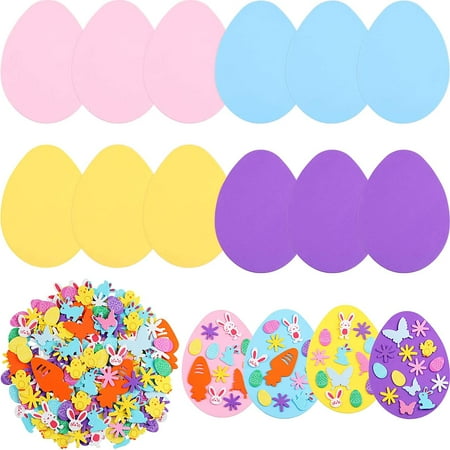 QUETO 12 Pieces DIY Easter Foam Stickers Self-Adhesive Big Easter Egg ...