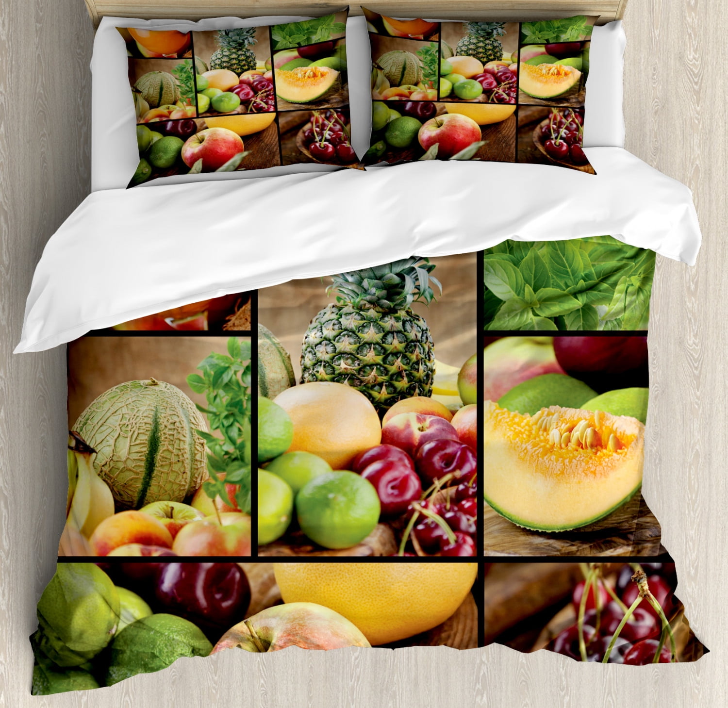 Nature Duvet Cover Set Queen Size, Fruits Salad Themed Watermelon ...
