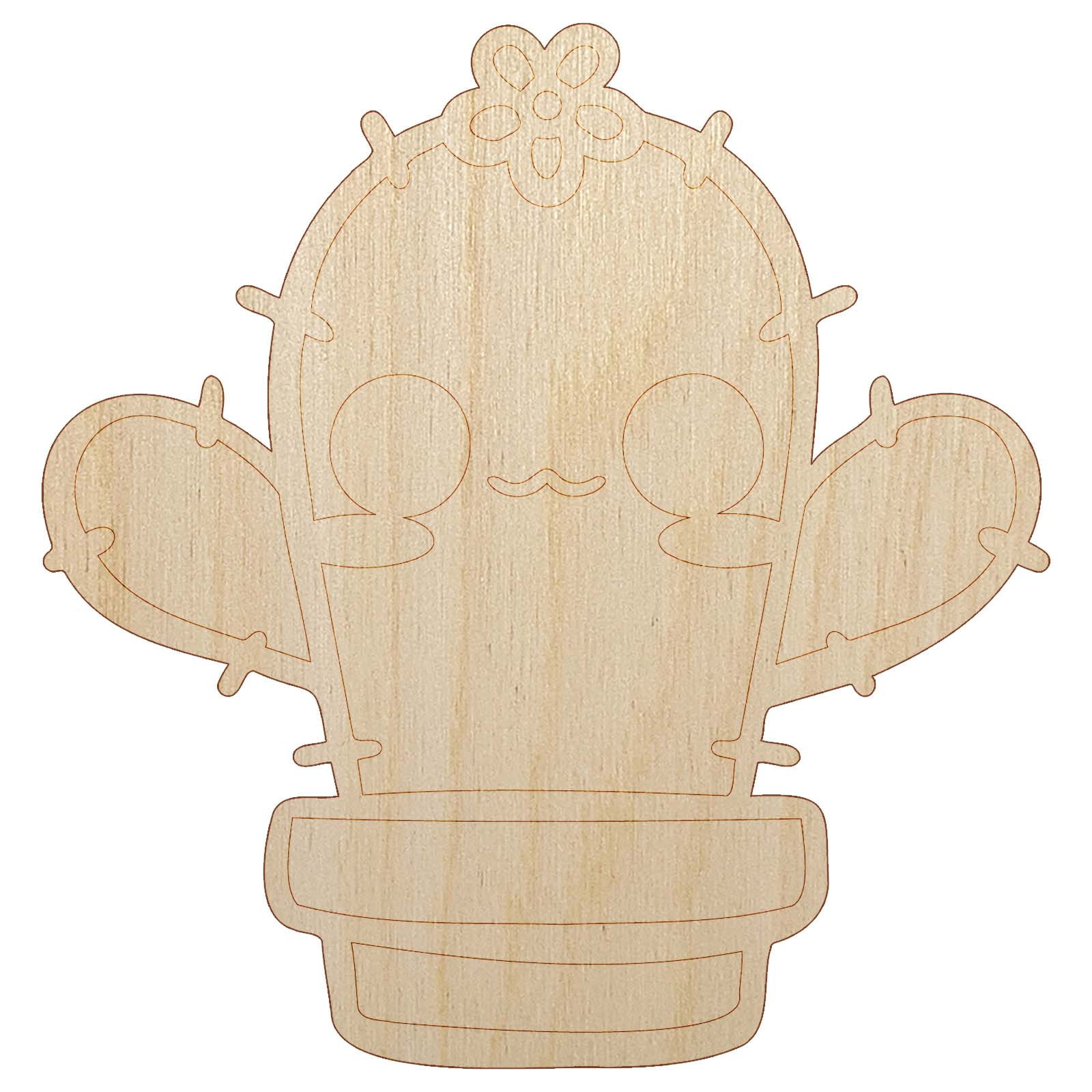 Adorable Kawaii Chibi Cactus in Pot Succulent Wood Shape Unfinished ...