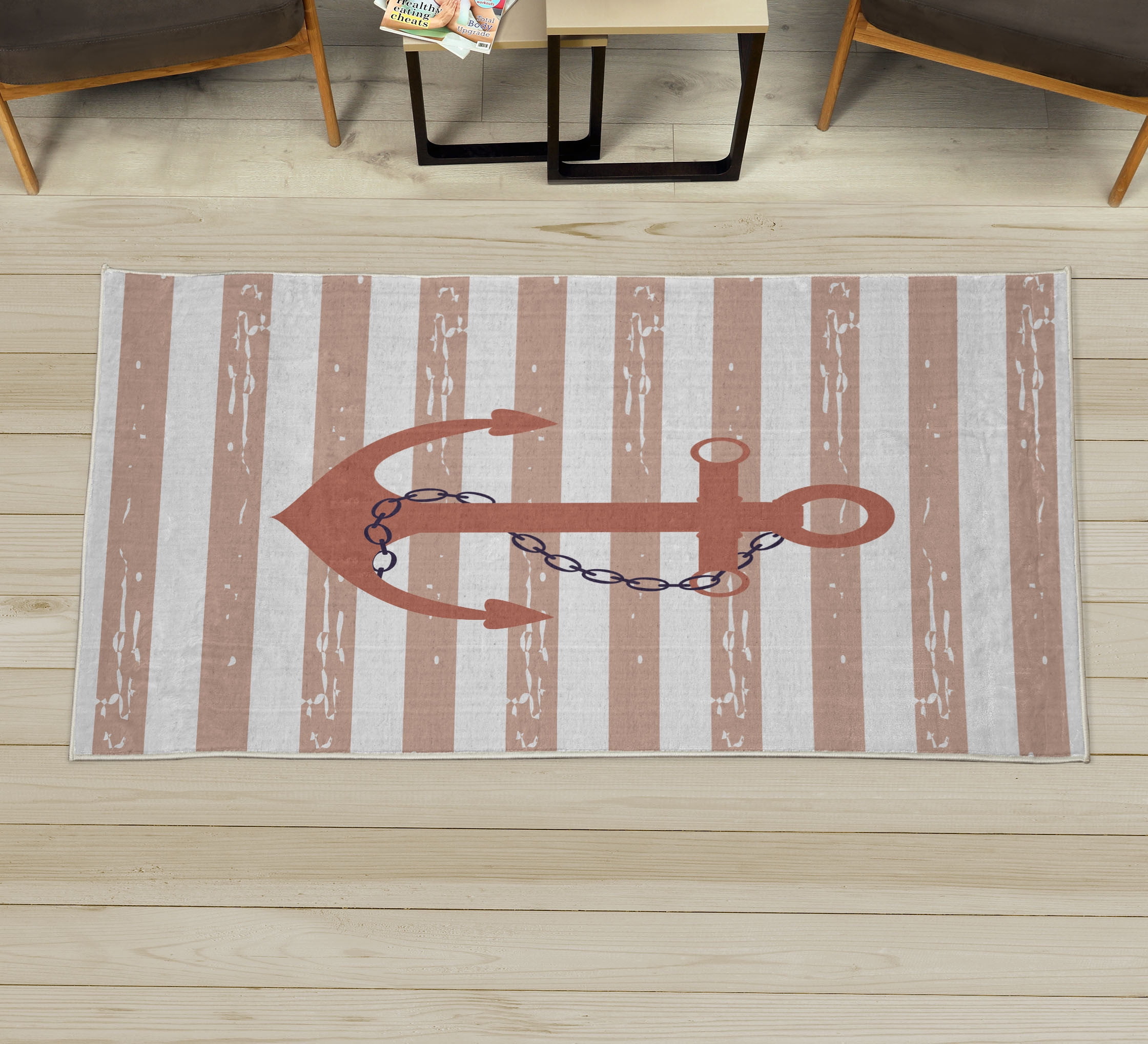 Striped Decorative Rug, Ship Anchor Chain Marine Life Inspired Lines ...