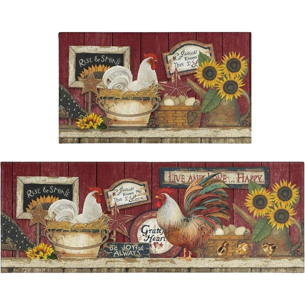 Farmhouse Kitchen Rugs Set of 2, Non-Slip Washable Kitchen Mats ...