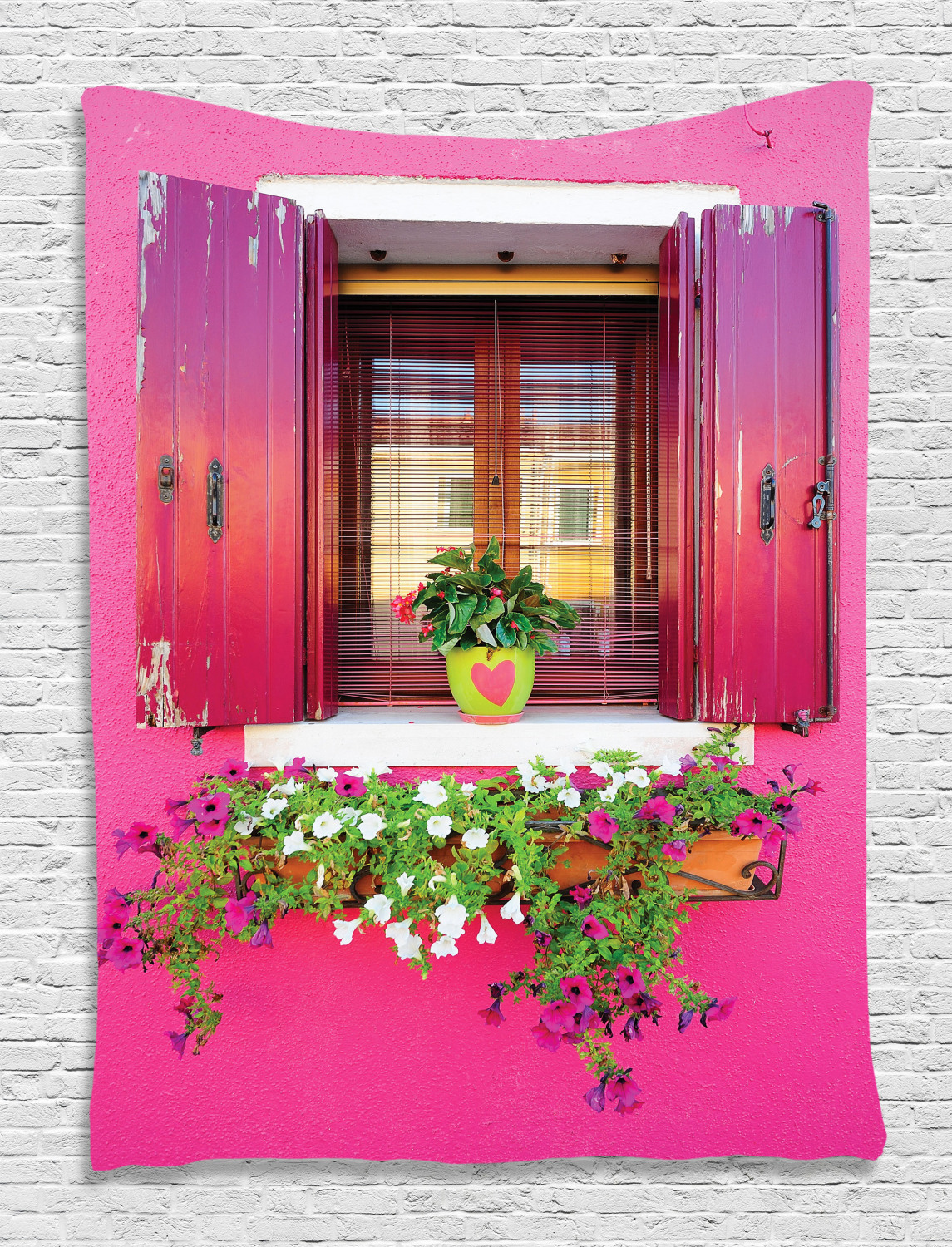 Romantic Window Box Flowers Tapestry Wall Hanging for Living Room ...