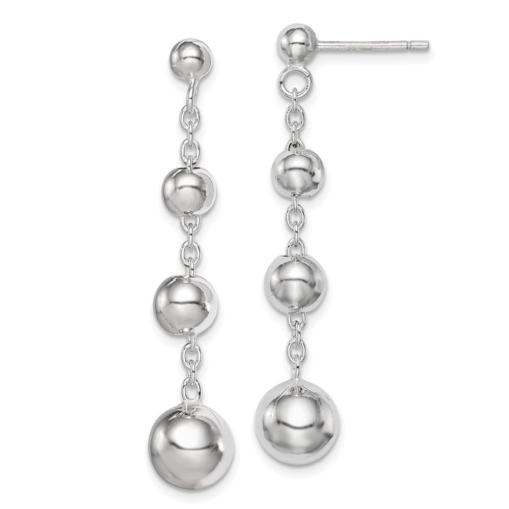 Sterling Silver Polished Beaded Post Dangle Earrings - Measures 46x9mm ...