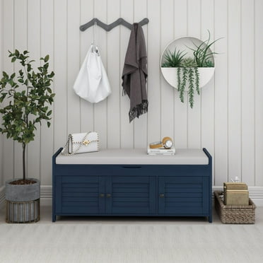 Lexicon Woodwell Wood Storage Bench in Dark Gray - Walmart.com