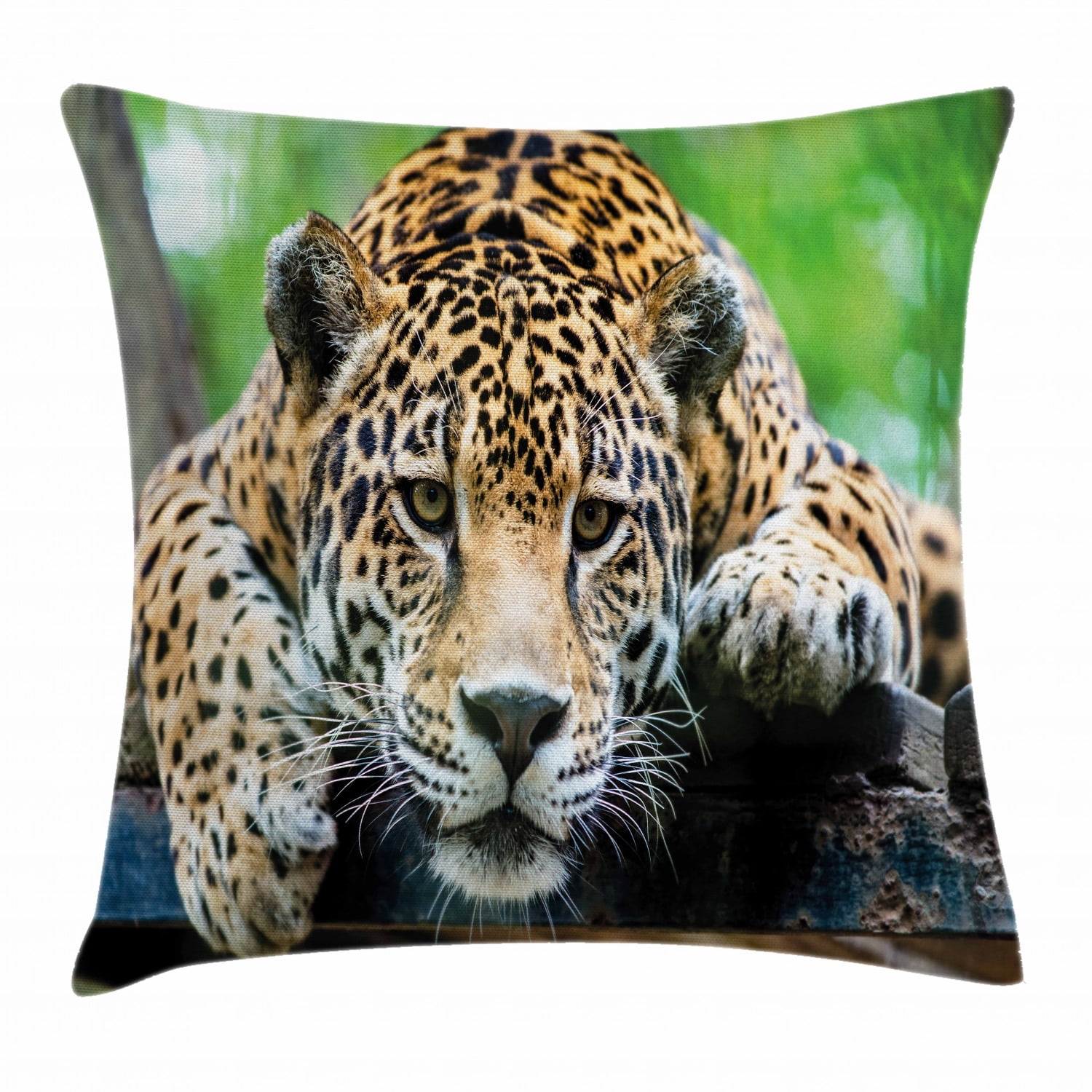 Jungle Throw Pillow Cushion Cover, South American Jaguar Wild Animal ...