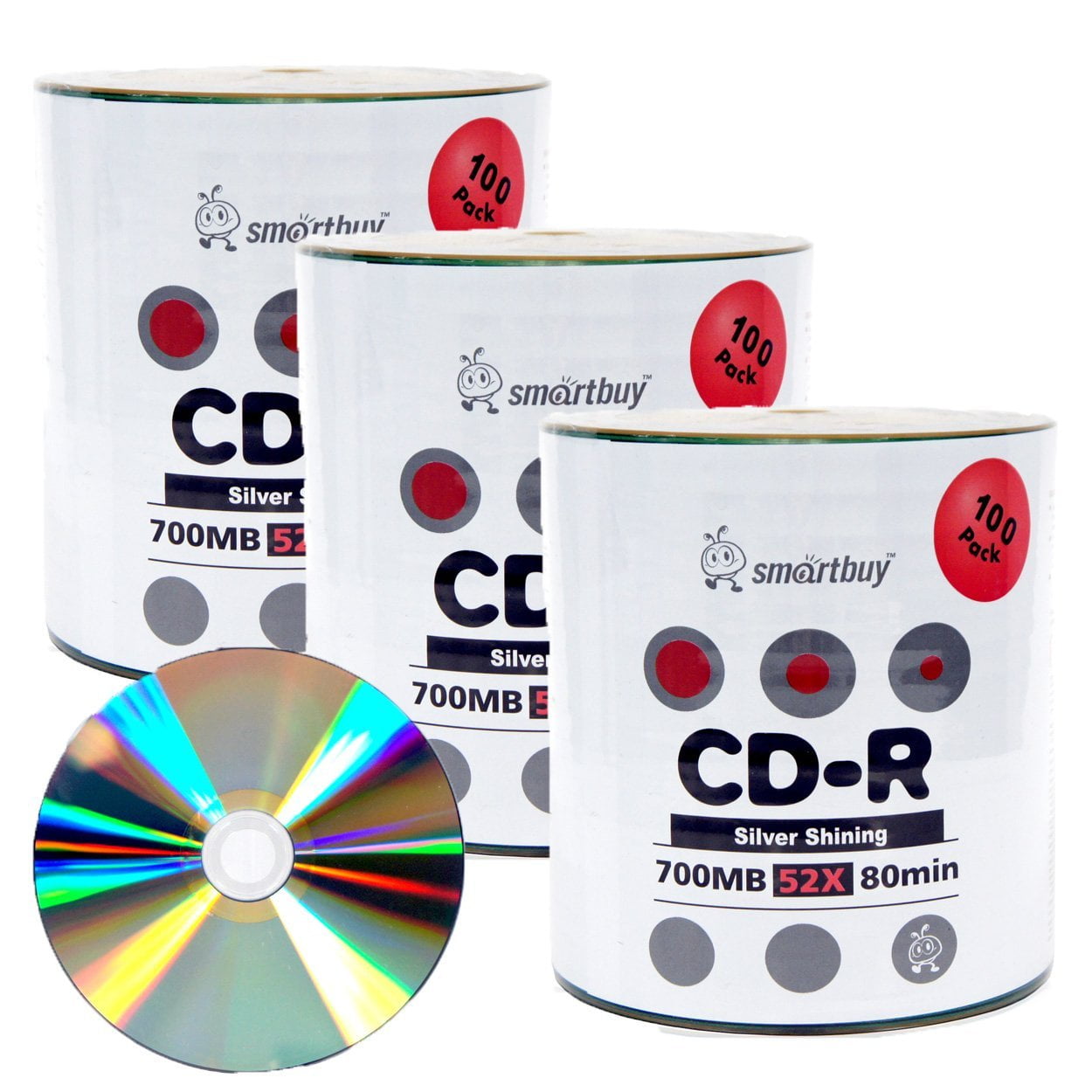 300 Pack Smartbuy 52X CD-R 700MB 80Min Shiny Silver (Non-Printable ...