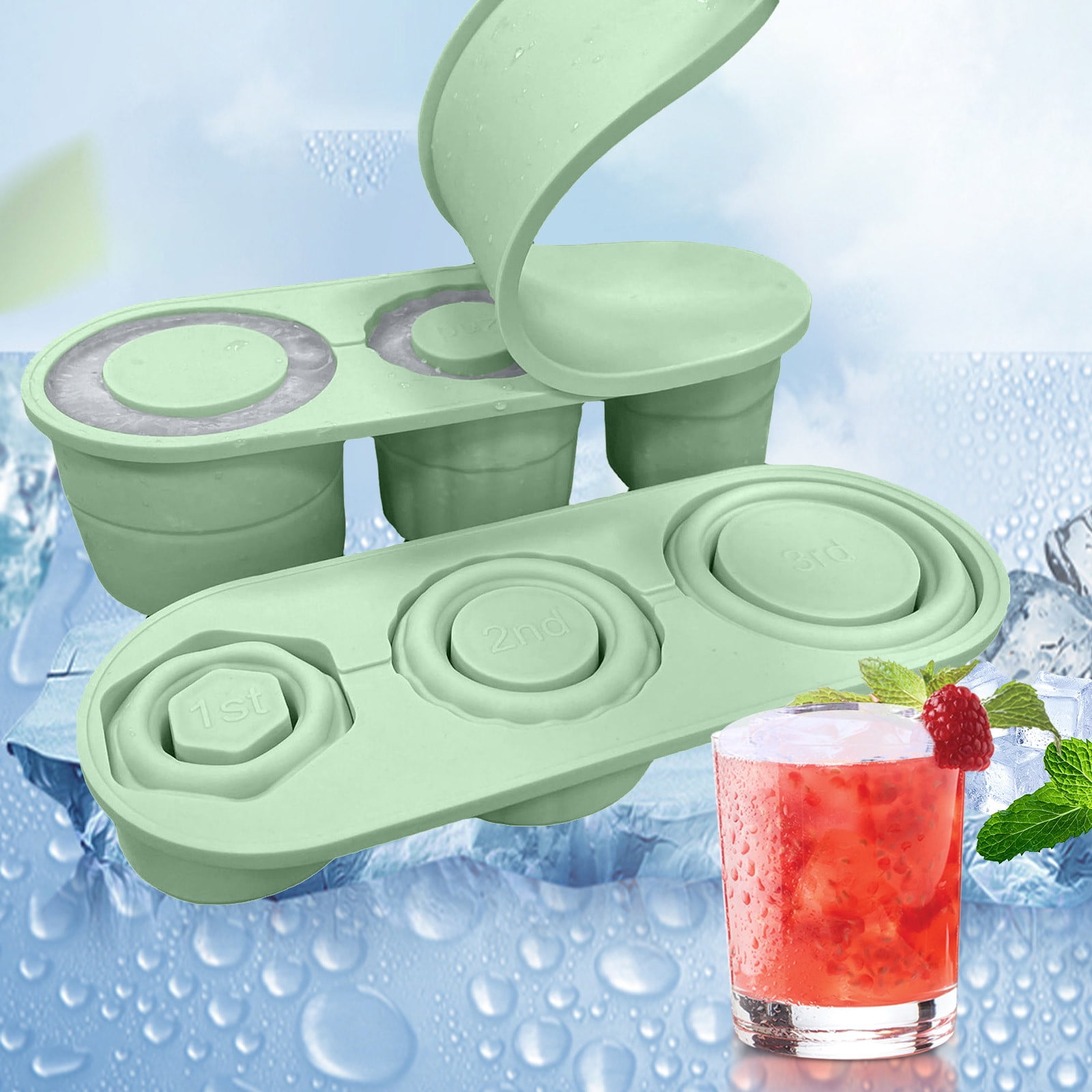 Bandeja de hielo Xihbxyly 2024 con tapa para 20-40 vasos 3 moldes reutilizables para cócteles ...