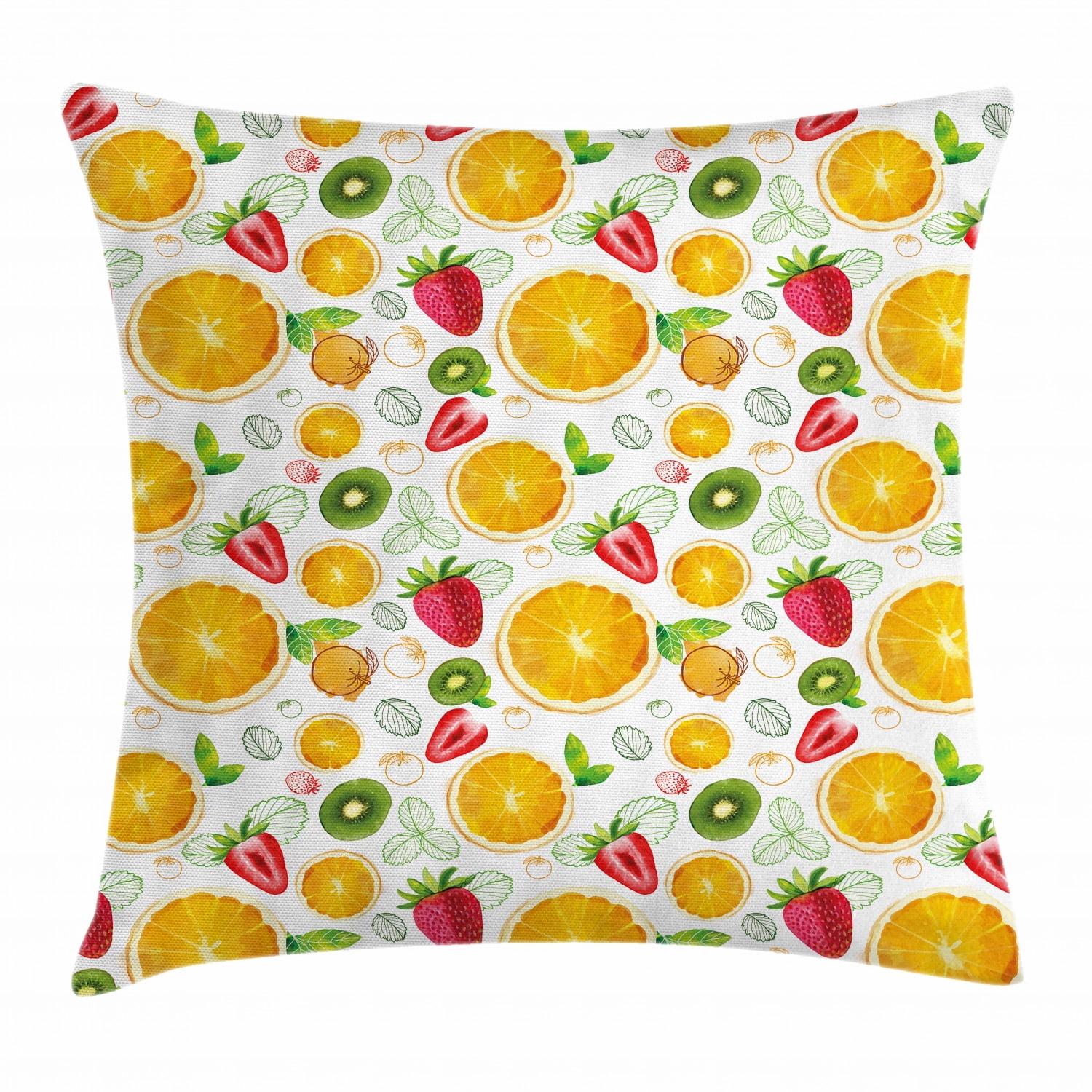 Fruits Throw Pillow Cushion Cover, Citrus Kiwi Lemon Leaves Apricot ...