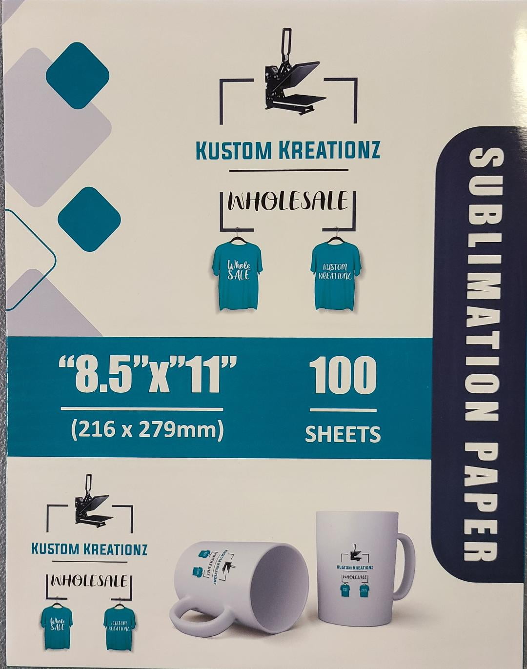 Kustom Kreationz Sublimation Paper100 Sheets Easy to Transfer ...