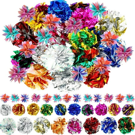 ICHUDAN 48 Pieces Mylar Crinkle Balls Cat Toys 1.2/1.6/2.4 Inch Shiny ...