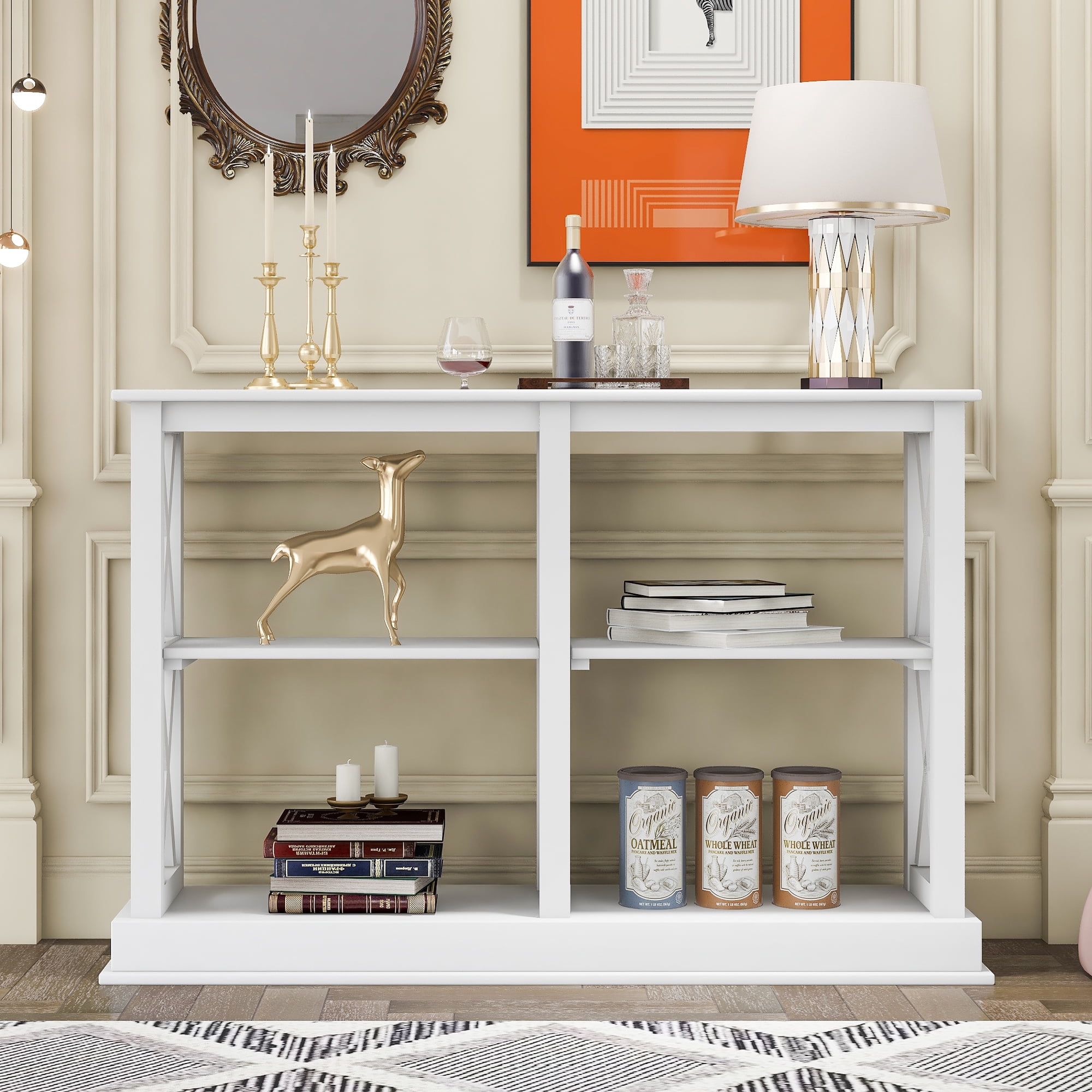 Cfowner Narrow Small Accent Sofa Table, Wood Console Table with 3 Tier ...