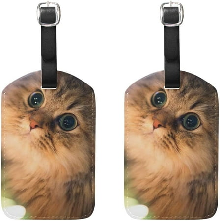 Cute Cat Luggage Tags PU Leather Suitcase Name Tag Baggage Labels 2PCS ...