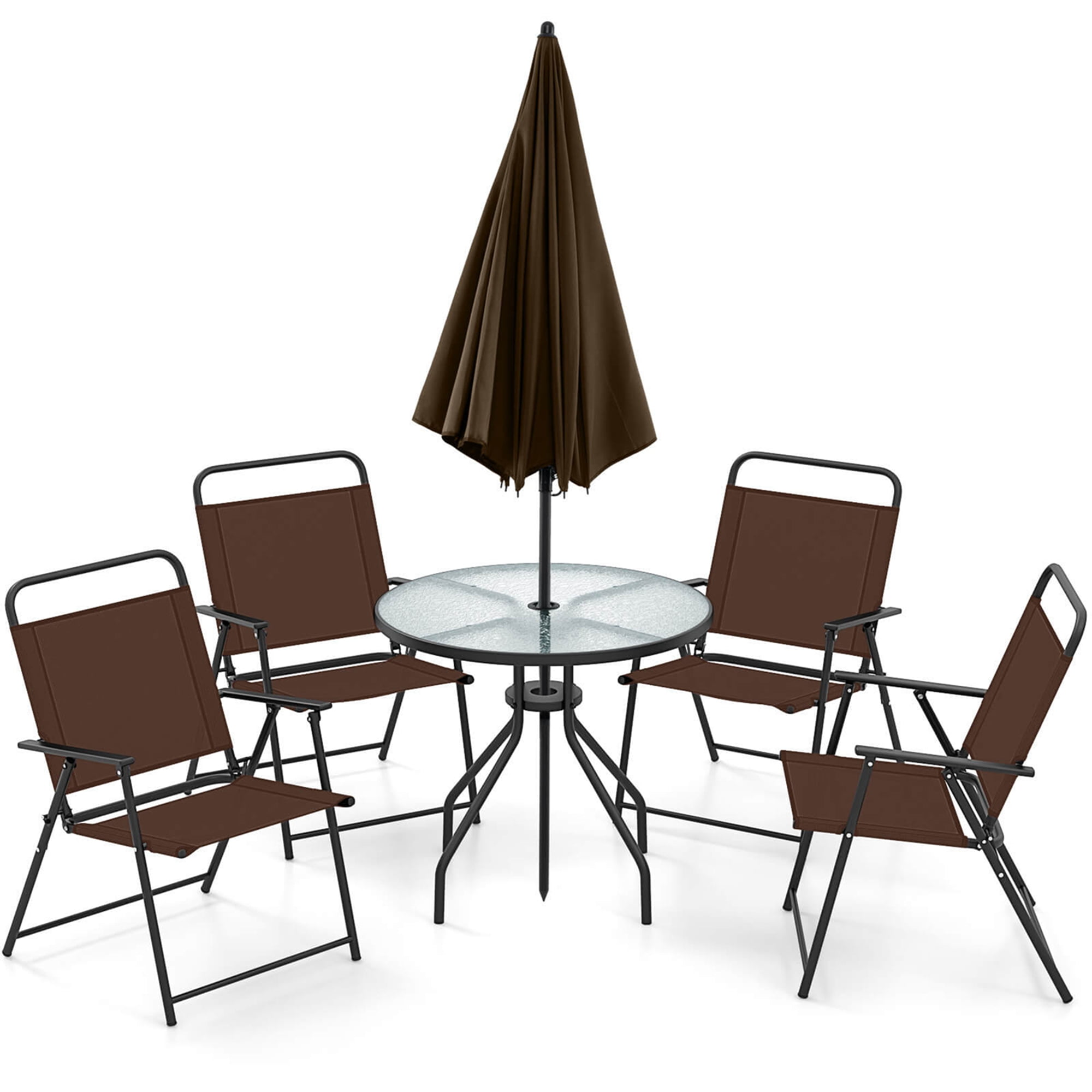 Click here for Gymax 6 Pcs Patio Dining Set W/ Umbrella 4 Folding... prices