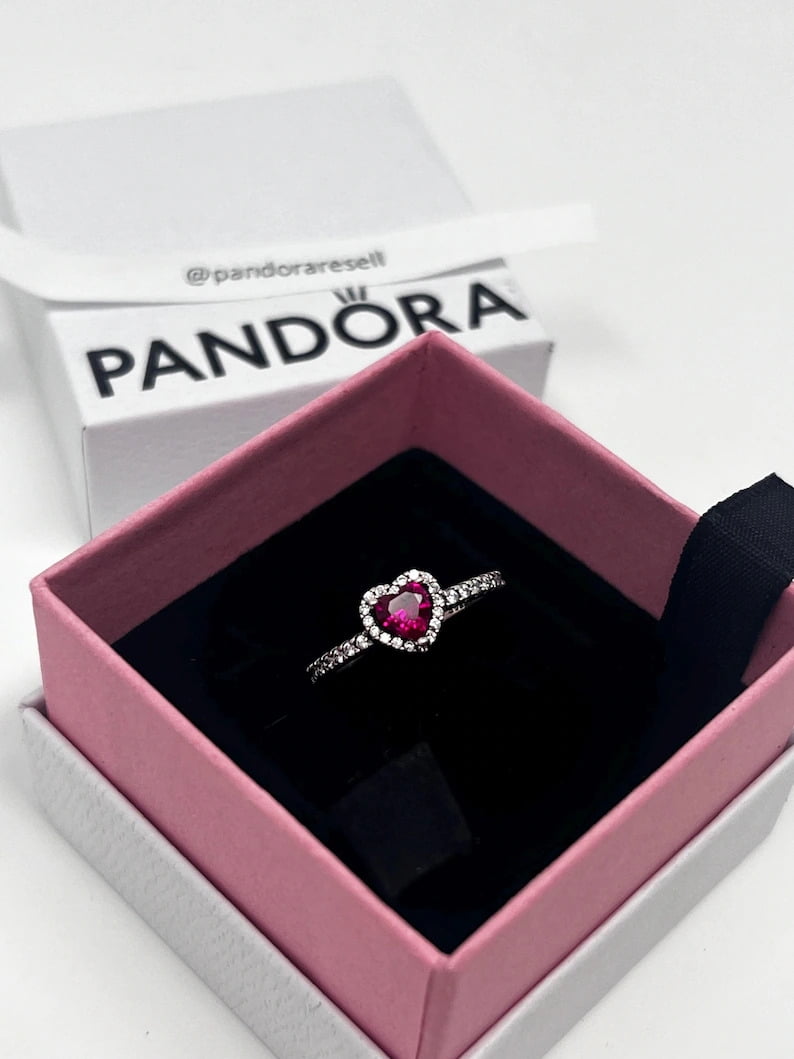 PANDORA Elevated Red Heart Crystal Ring Size 6, 925 Sterling Silver ...