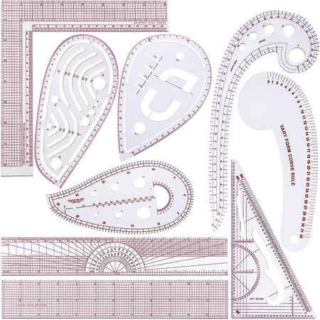 9 Pieces French Metric Ruler Beveled Transparent Ruler Curve Shaped ...