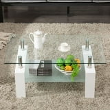 WSYW Modern Solid Glass Top Coffee Table Rectangle Furniture 2-Layer ...