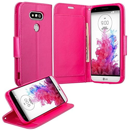 LG G5 Case, Wrist Strap Double Fold Pu Leather Magnetic Flip Fold ...