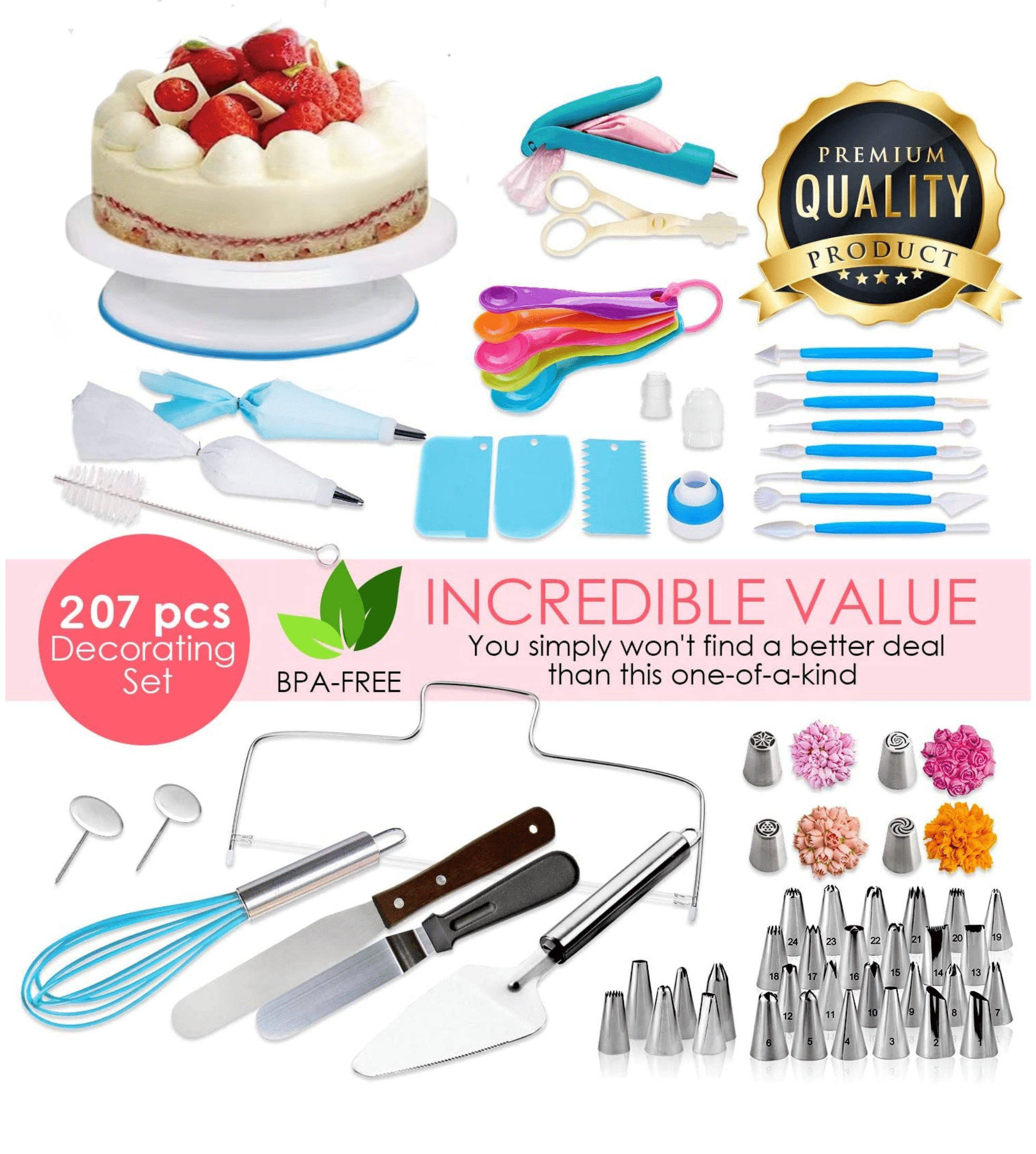 QXWREL 207 PCS Cake Decorating Supplies Kit Cake Baking Tools Set with ...