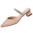 Bkhluea Women Double Rhinestone Strap Pointed Toe Mule Block Heel ...