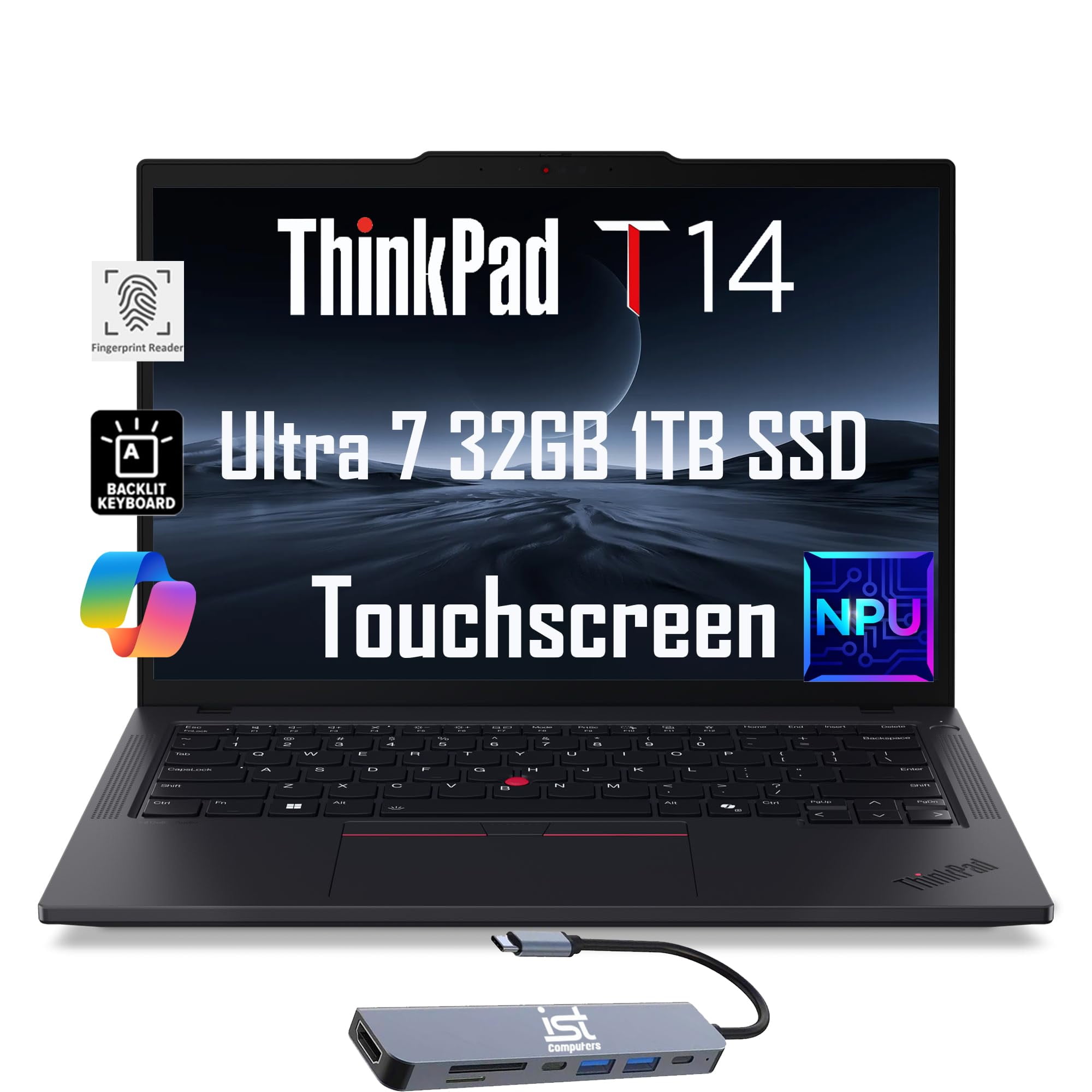 Laptop empresarial Lenovo ThinkPad T14 Gen 5 (pantalla táctil FHD+ de 14", Intel Ultra 7 155U ...