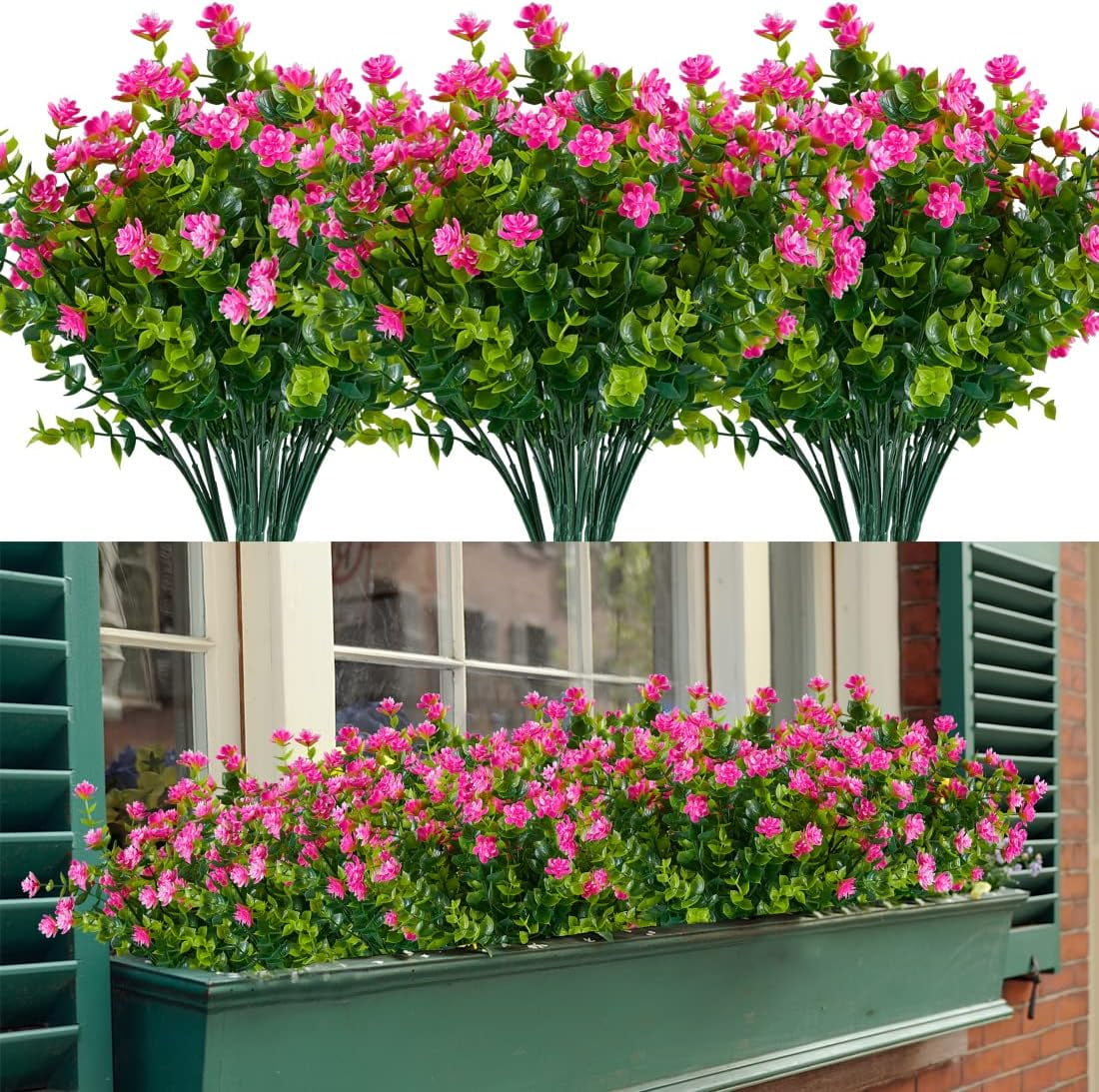 6 Bundles Outdoor Artificial Flowers UV Resistant No Fade Fake Boxwood ...