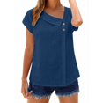 CHUMUD Womens Cotton Linen Tops Irregular V Neck Short Sleeve Top Loose ...