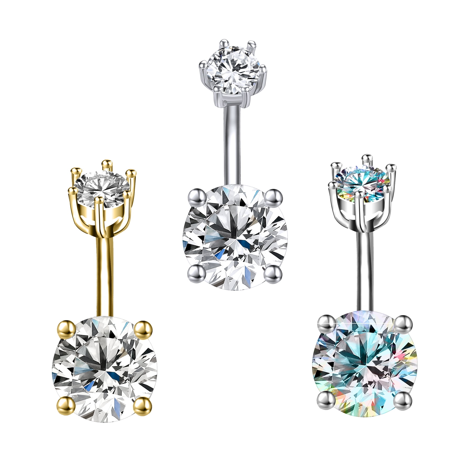 ZS 14G Shiny Cubic Zirconia Belly Button Rings Heart Flower Round ...
