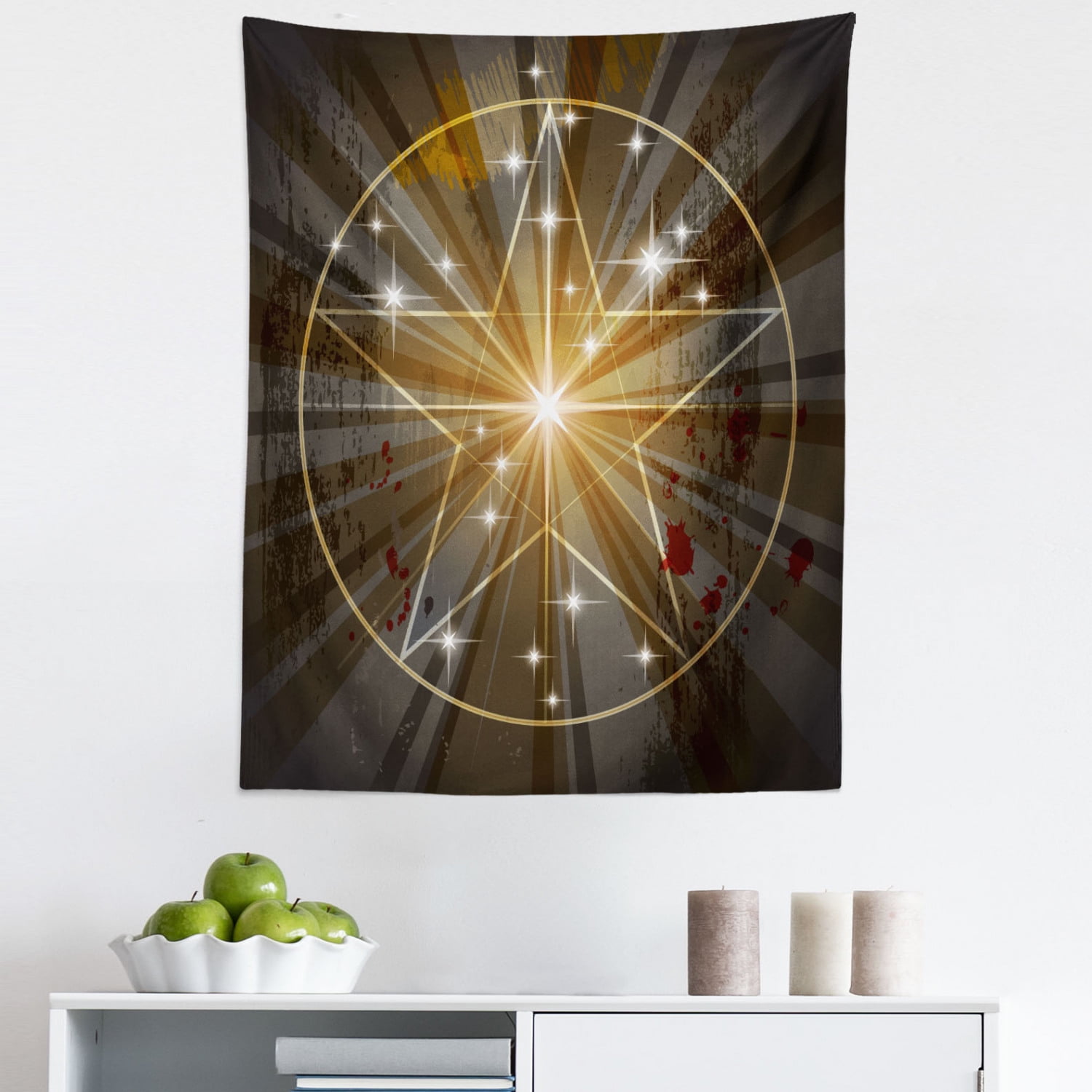 Pentacle Tapestry, Medieval Mystic Pentagram on Radial Beam Background ...