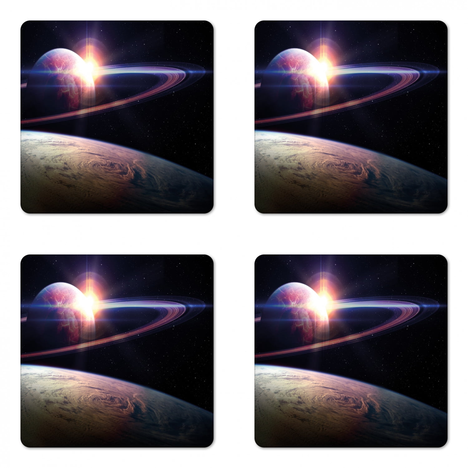Galaxy Coaster Set of 4, Sunset in Outer Space Universe Saturn View ...