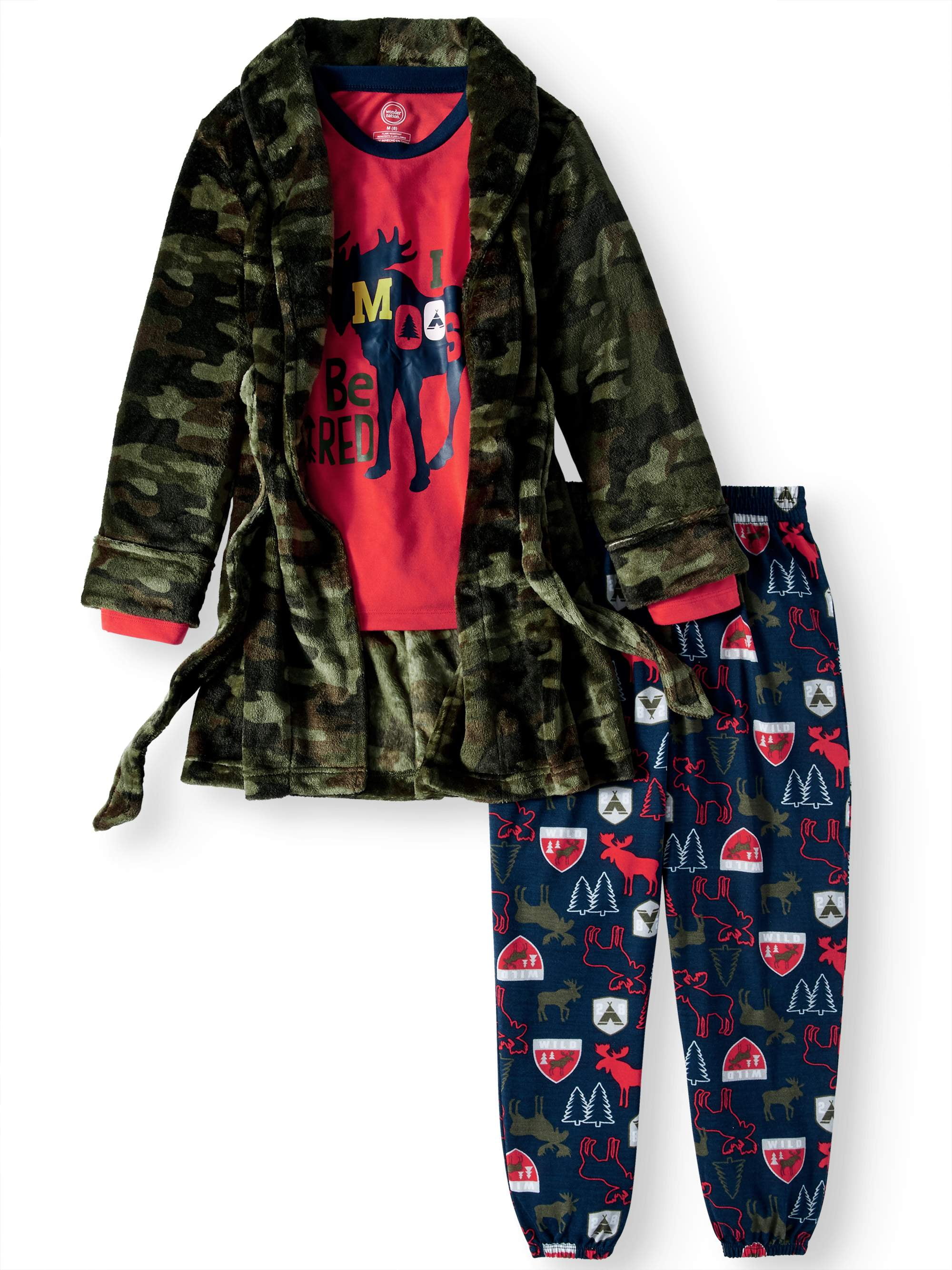 Wonder Nation Boy's 3 Piece Pajama & Robe Set (Little Boys & Big Boys ...