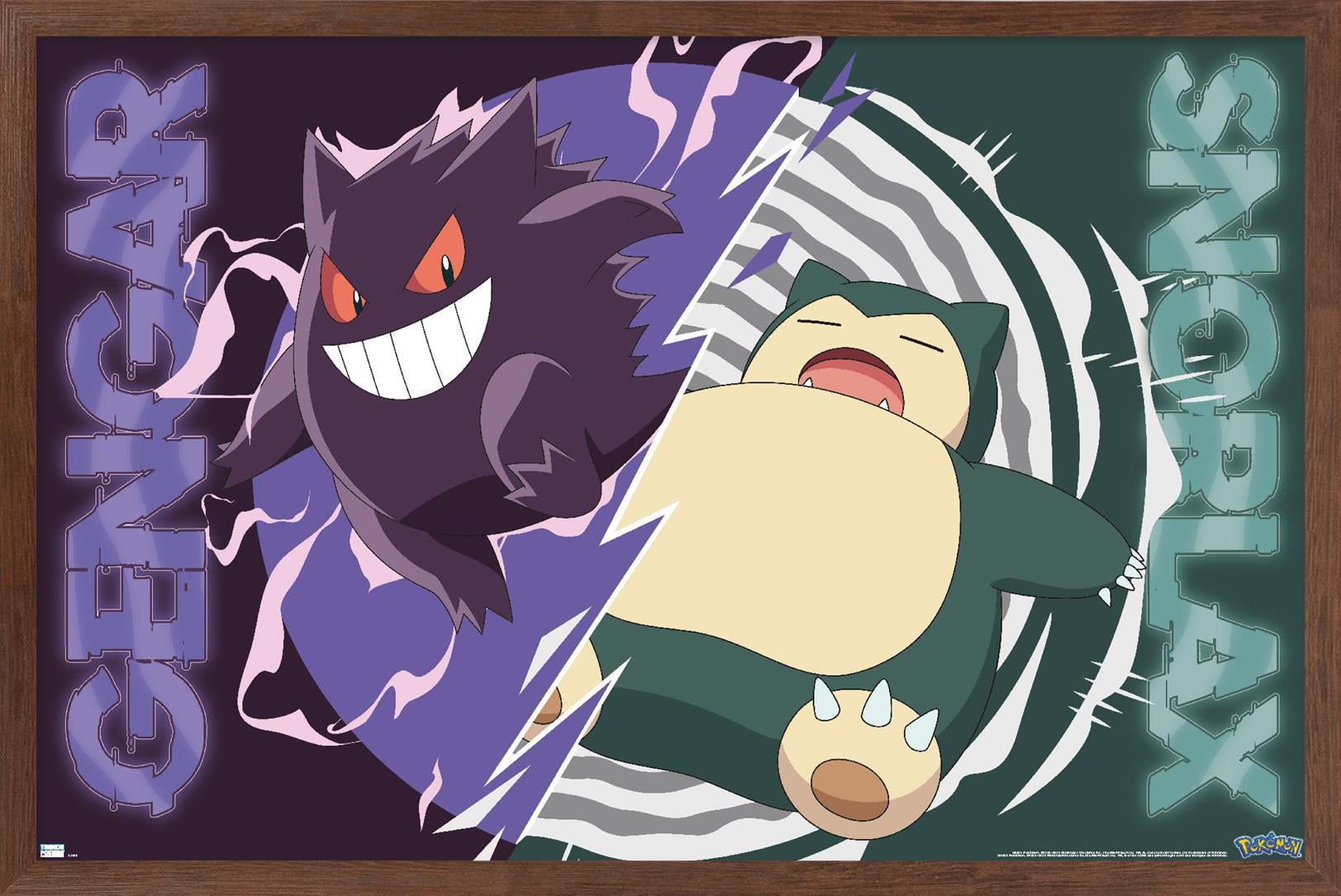 Pokémon - Gengar Snorlax Battle Wall Poster, 22.375" x 34" Framed ...