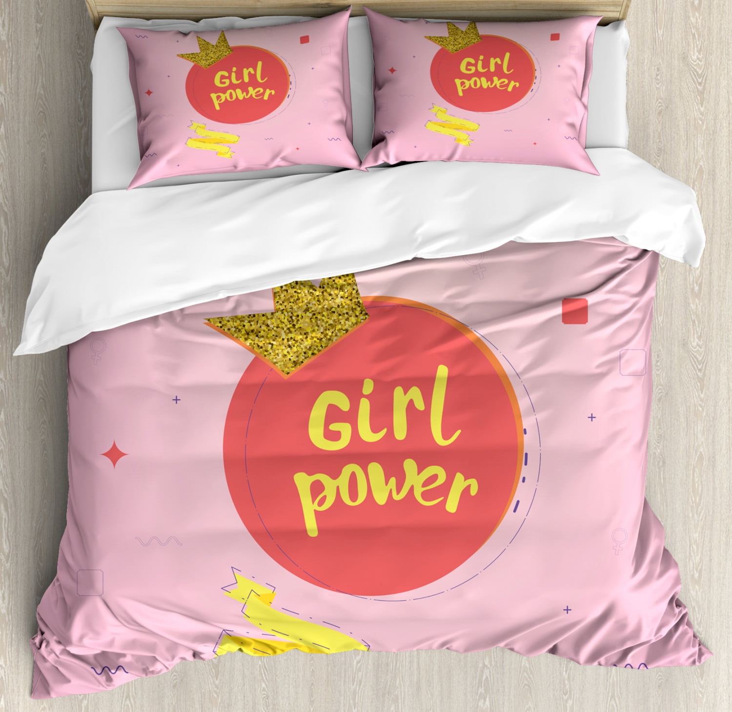 Girl Slogan Duvet Cover Set Queen Size, Circle Wavy Strikes Details ...