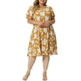 Agnes Orinda Plus Size Dress For Women V Neck Flare Sleeve Ditsy Floral