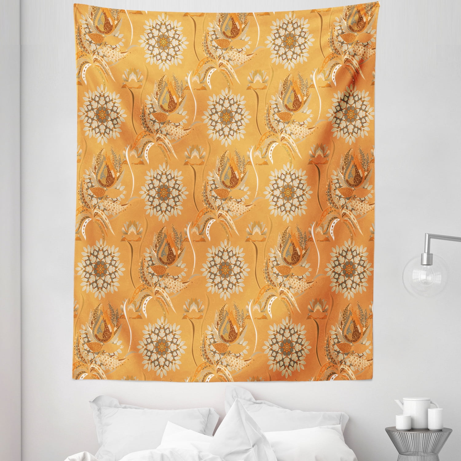 Tan and Brown Tapestry, Ornamental Ottoman Garden Pattern with Tulips ...