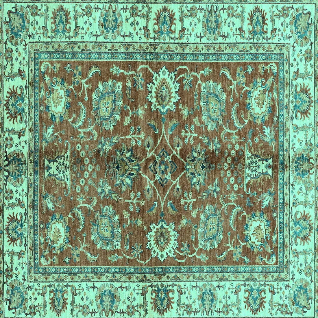 Ahgly Company Indoor Square Abstract Turquoise Blue Modern Area Rugs, 4 ...