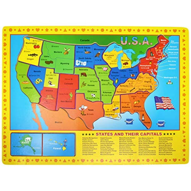 USA Map Wooden Puzzle 17 Tablero de rompecabezas grande Aprende ...