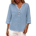 COMVALUE Tops Women Summer Size Gauze Shirts 3/4 Sleeve V Neck Button ...