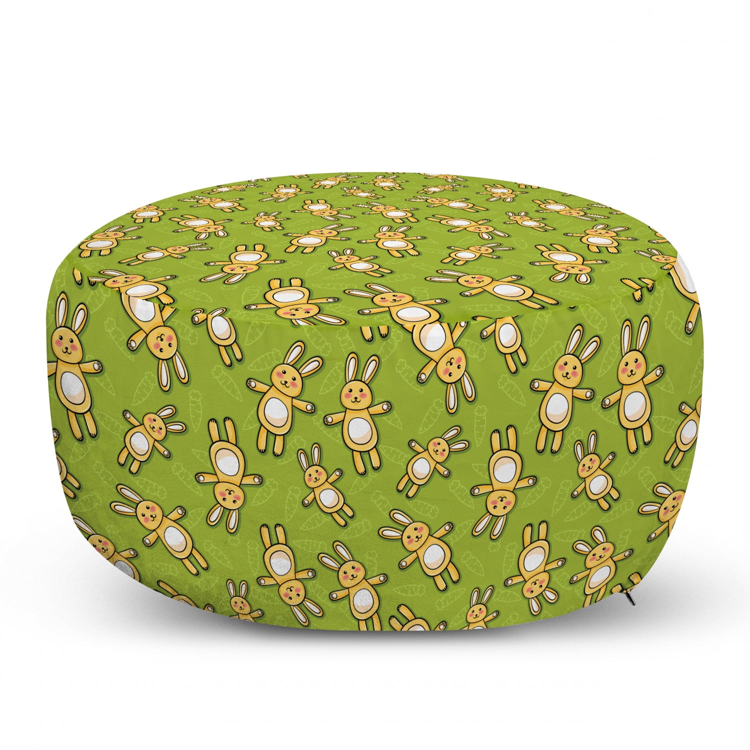Anime Pouf Cover with Zipper, Toy Rabbits Pattern on a Green Background ...