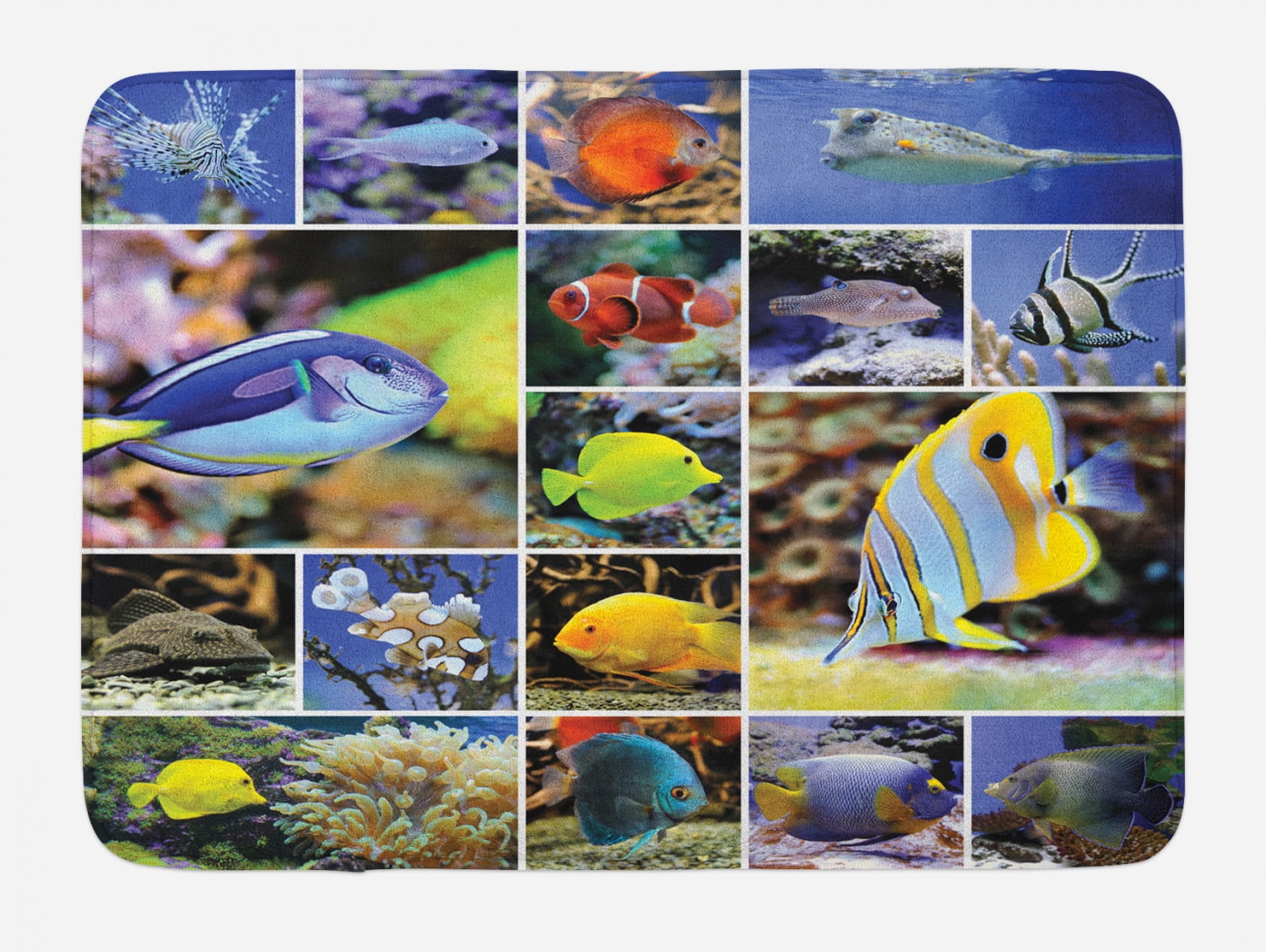 Ocean Bath Mat, Collage of Underwater Photos with Collection of ...