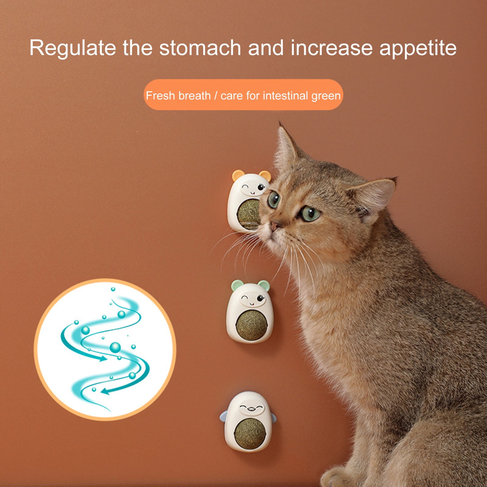 Wirlsweal Catnip Ball Natural Materials Wall-mounted with Cover 360 Degree Rotatable Paste ...