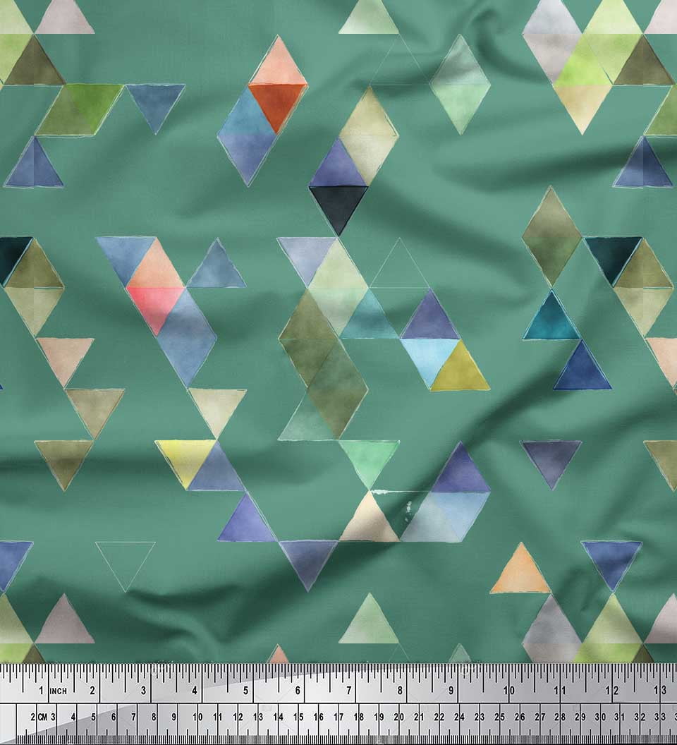 Soimoi Green Modal Satin Fabric Triangle Art Geometric Printed Fabric 1 ...
