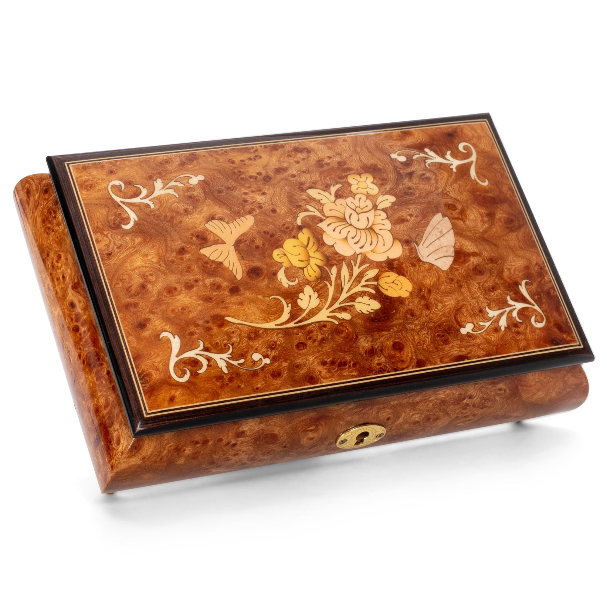 Glossy Olmo Elm Italian Hand Crafted Inlaid Wood Music Box Plays ...